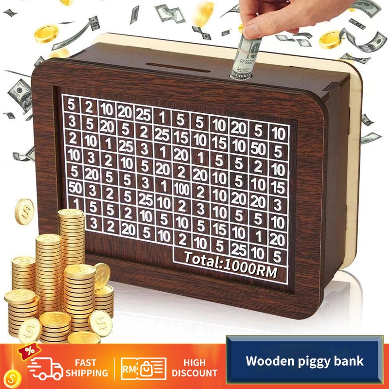 Wood Money Box Modern Money Saving Box Wooden Piggy Banks Cash Boxes ...