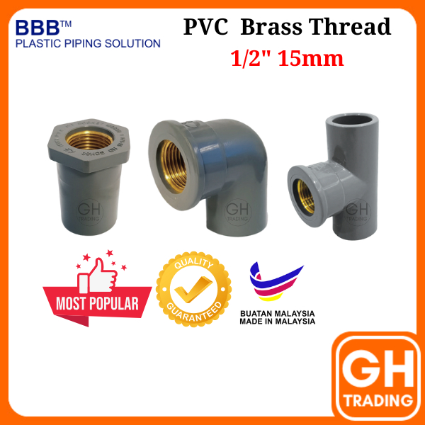 PVC Fitting Brass Thread End Coupling PT Socket Tee Elbow 15mm 20mm ...