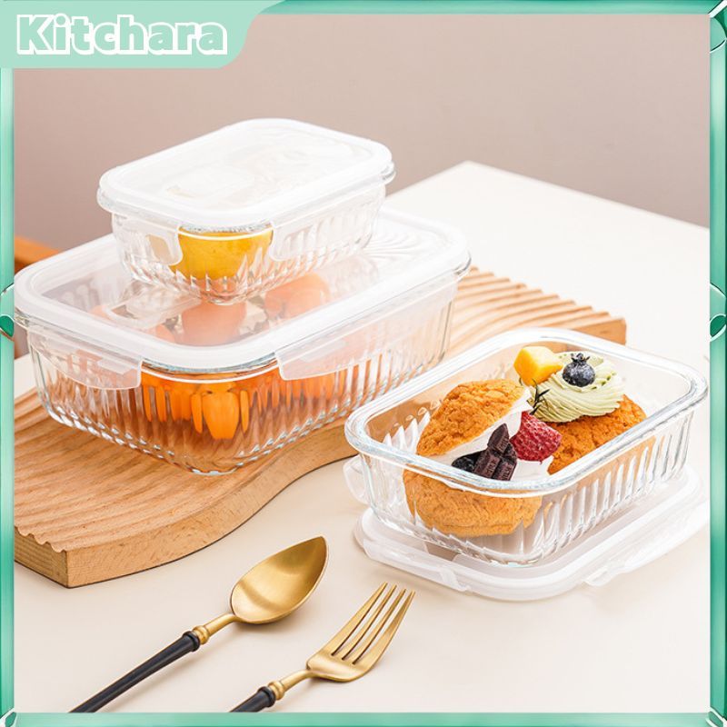 Kitchara💗 Lunch Box Heat Resistant Borosilicate Glass Microwave-able ...