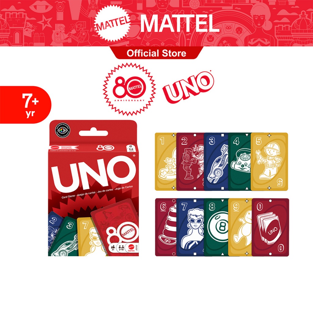 UNO Mattel 80th Ruby Red Card Game for Kids & Family Night (JGK30 ...