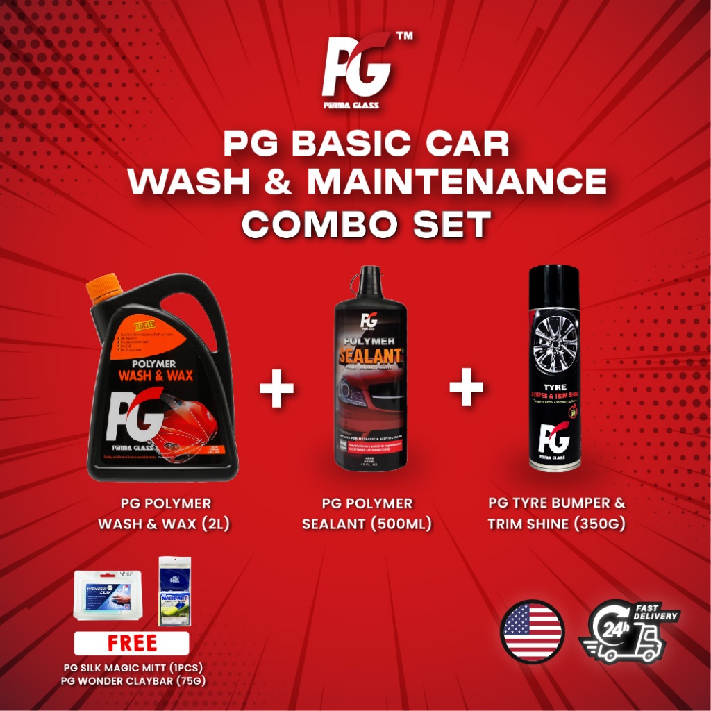 Perma Glass PG Basic Car Wash & Maintenance Combo Set | Wash & Wax Shampoo + Polymer Sealant ...