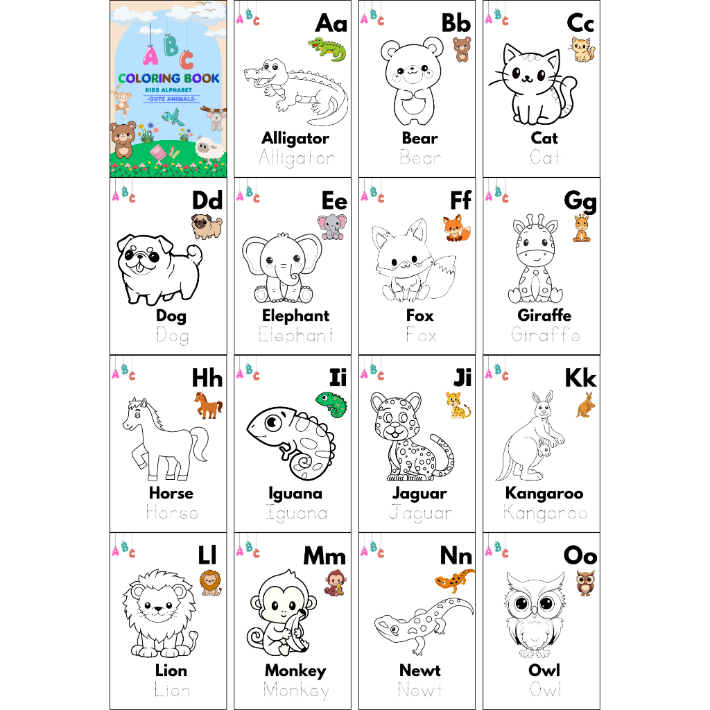ABC Animal Coloring Book for Kids – Alphabet Letters A to O with Cute ...