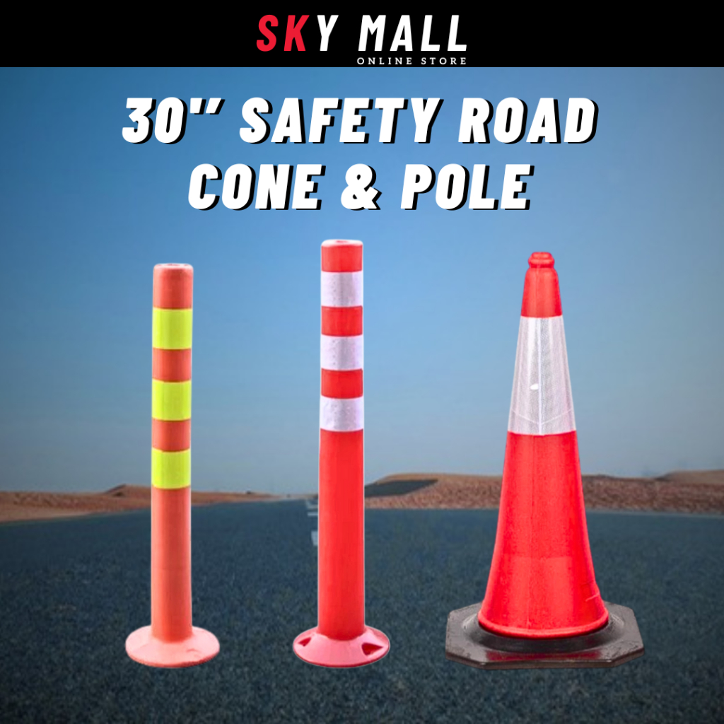 75cm/30" Portable Reflective Heavy Base Safety Cone Traffic Parking ...