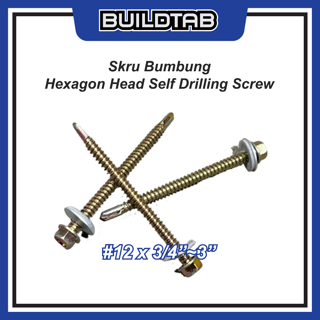 Skru Bumbung Kuning (500 pcs) Hexagon Head Self Drilling Screw Yellow ...