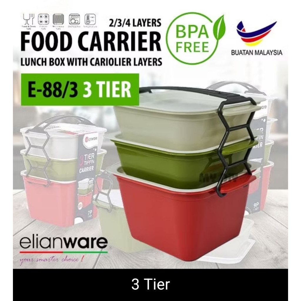 💥 Hot Item 💥 Elianware 3 Tier Plastic Food Carrier/Tiffin Carrier/Lunch ...