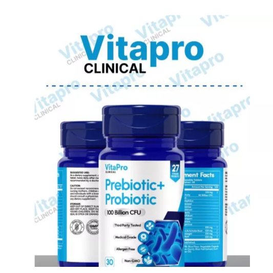 VitaPro Clinical Prebiotic+ Probiotic 100Million CFU 30Tablet. VitaPro ...