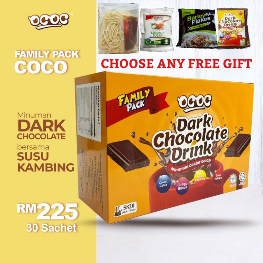 OCOC Dark Chocolate Drink Family Pack 30 sachets Dr Rizal With Free Gifts | Shopee Malaysia