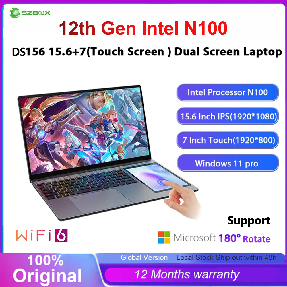 15.6inch +7inch IPS Dual Touch Screen Laptop Intel N100 32GB 1TB ...
