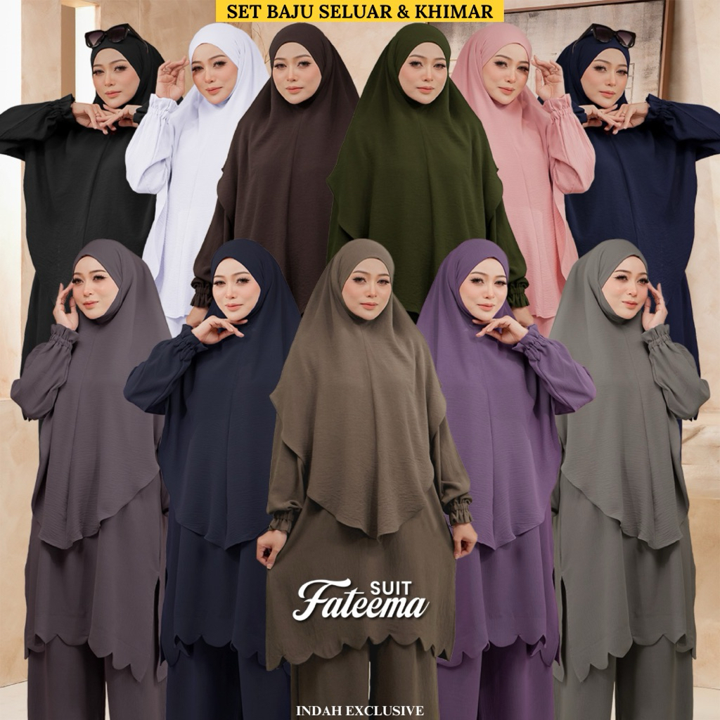Umrah Set Suit FATEEMA Baju Blouse Muslimah Set Seluar Khimar Ironless ...
