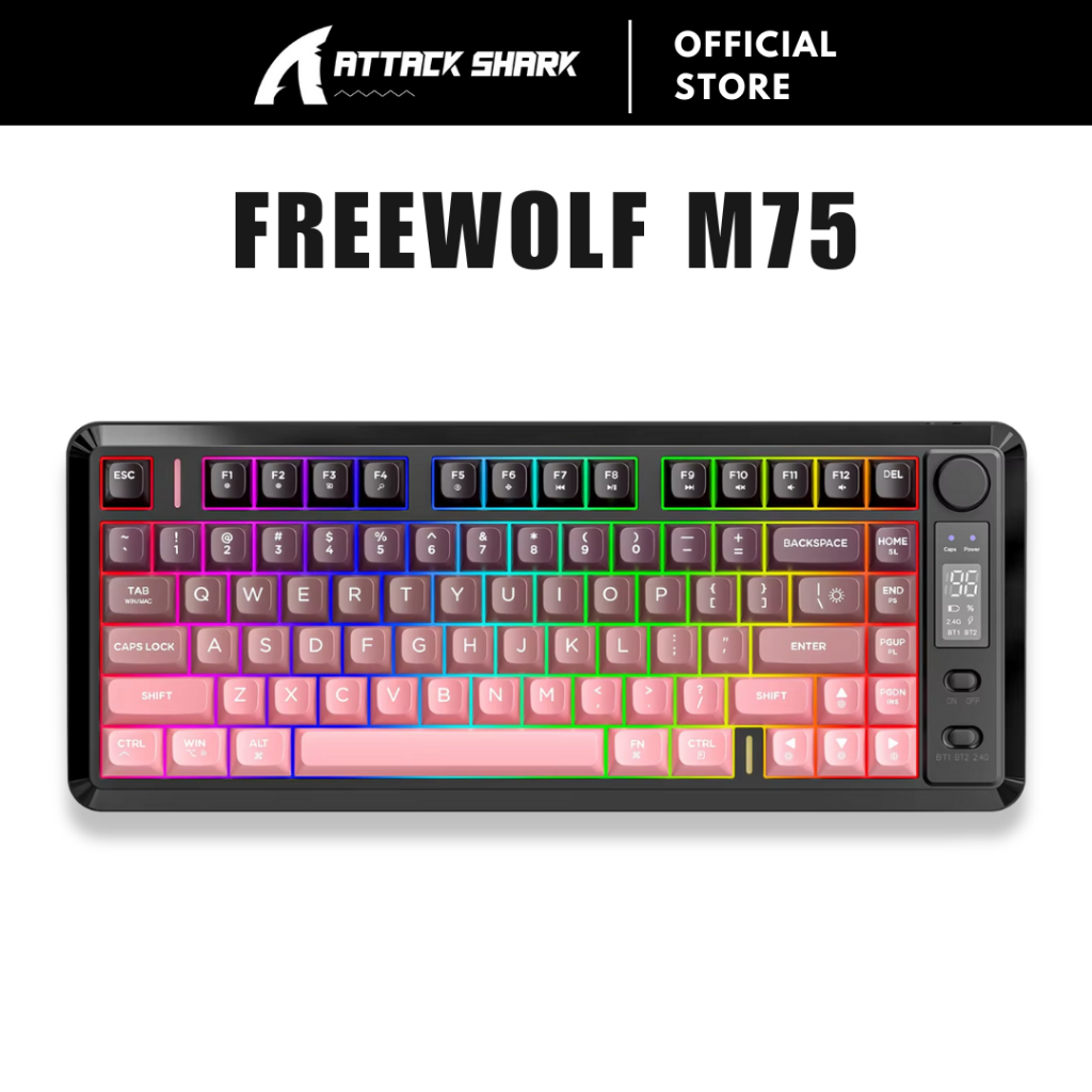 FREEWOLF M75 75% Wireless Bluetooth 2.4Ghz Mechanical Feel Membrane ...