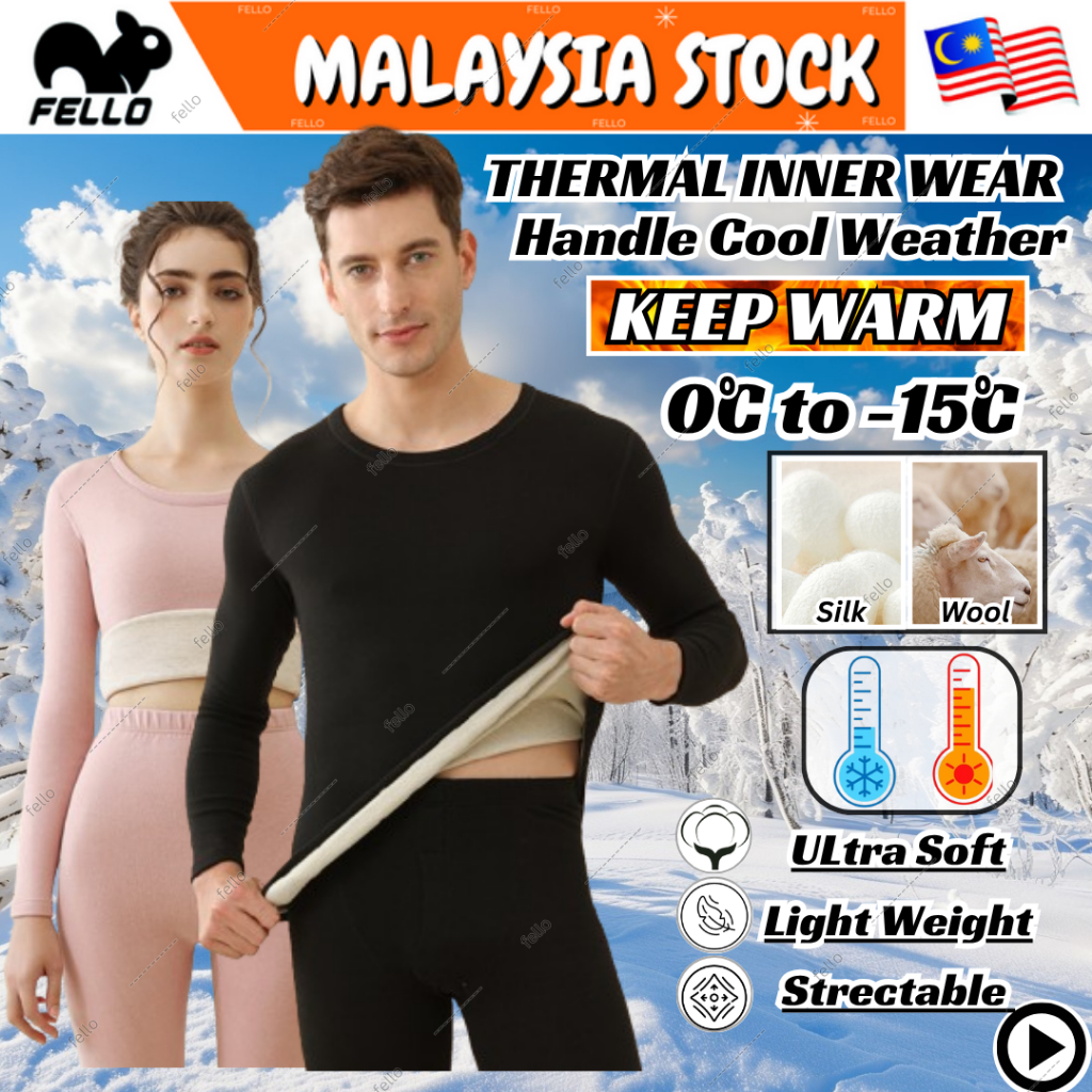Men Women Winter Inner Wear Warm Silk Wool Thick Thermal Long Johns ...