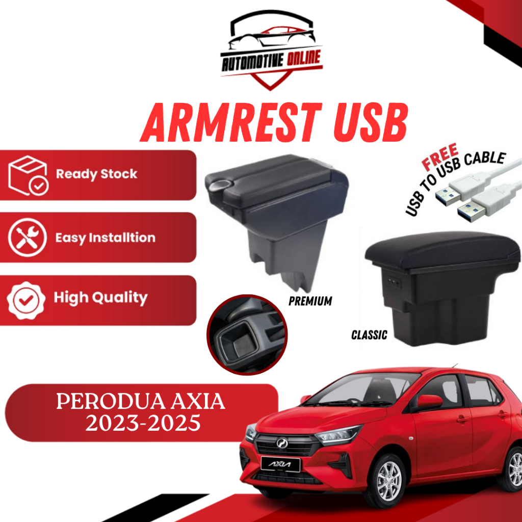 PERODUA AXIA 2023 - PRESENT ARMREST ADJUSTABLE 7 USB CHARGING PORT WITH ...