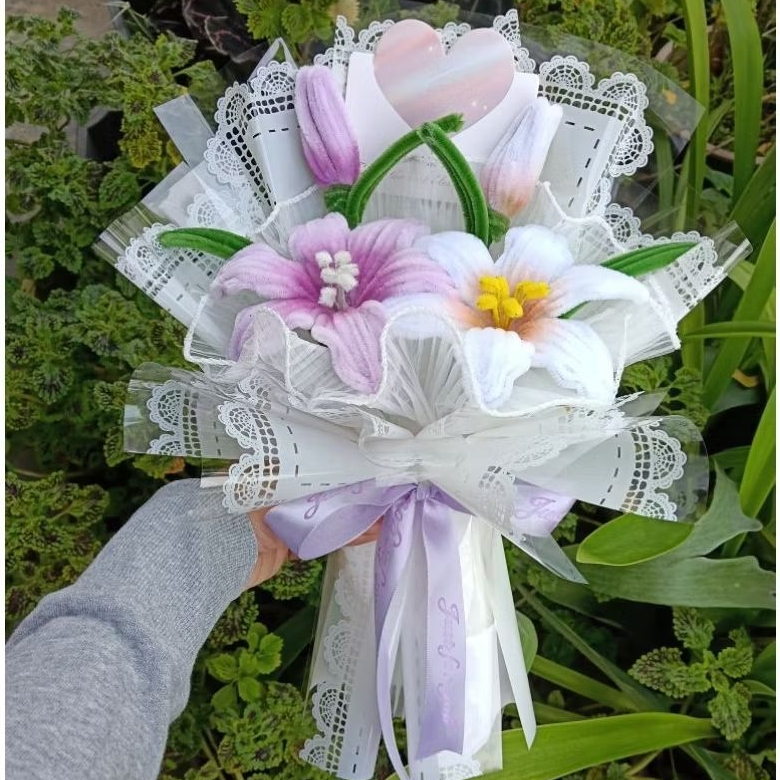 Ready Stock Bouquet Bunga Kawat Bulu 2 - Chenille Pipe Flowers Bouquet ...
