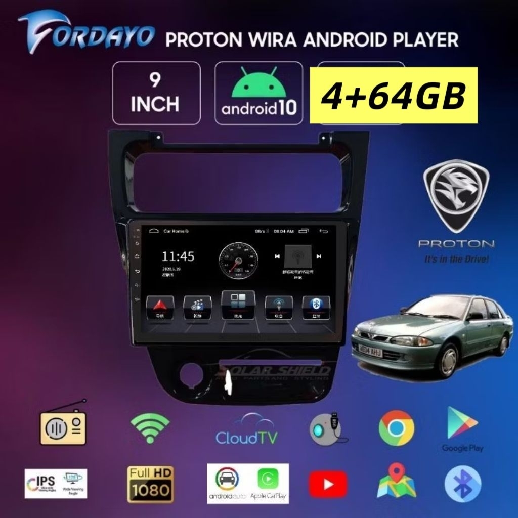 fordayoProton wira 9 Inch car android player with casing 4+64GB plug n ...