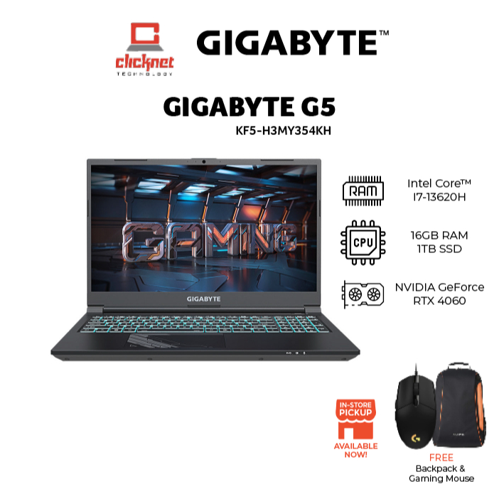 GIGABYTE G5 KF5-H3MY354KH GAMING LAPTOP (I7-13620H, 16GB 4800Mhz, 1TB SSD, RTX4060_8GB,15.6" FHD ...