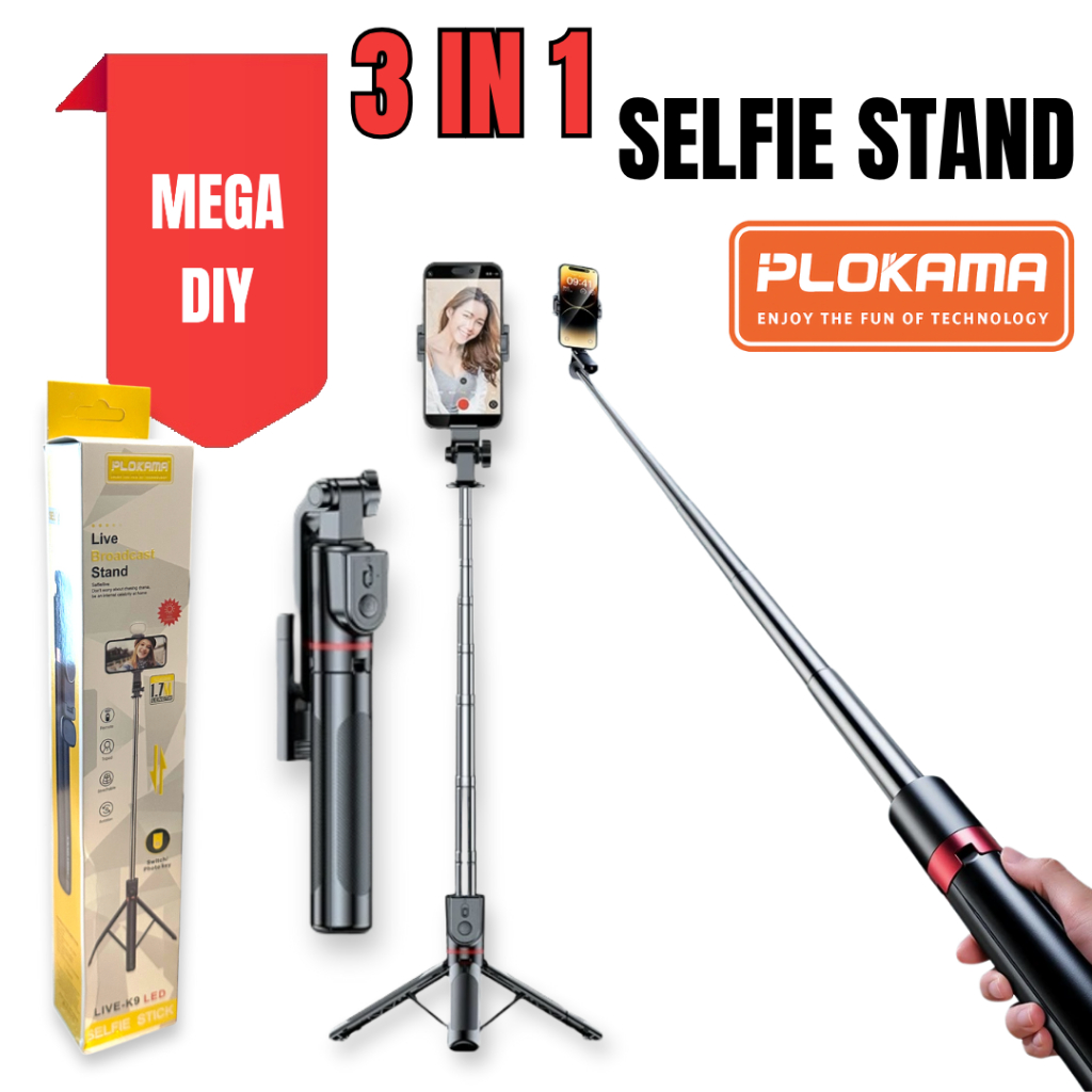 [3 IN 1 ] PLOKAMA K9 TRIPOD Selfie Stick TONGSIS Selfie Stand BLUETOOTH ...
