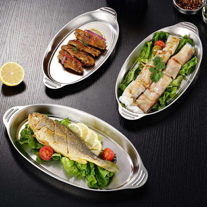 304 Stainless Steel Fish Steaming Plate Oval Plate Steamer TrayFor ...