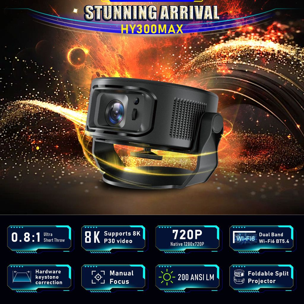 HY300MAX 8K 720P Projector Android 14 200 ANSI Dual band WIFI6 MINI ...