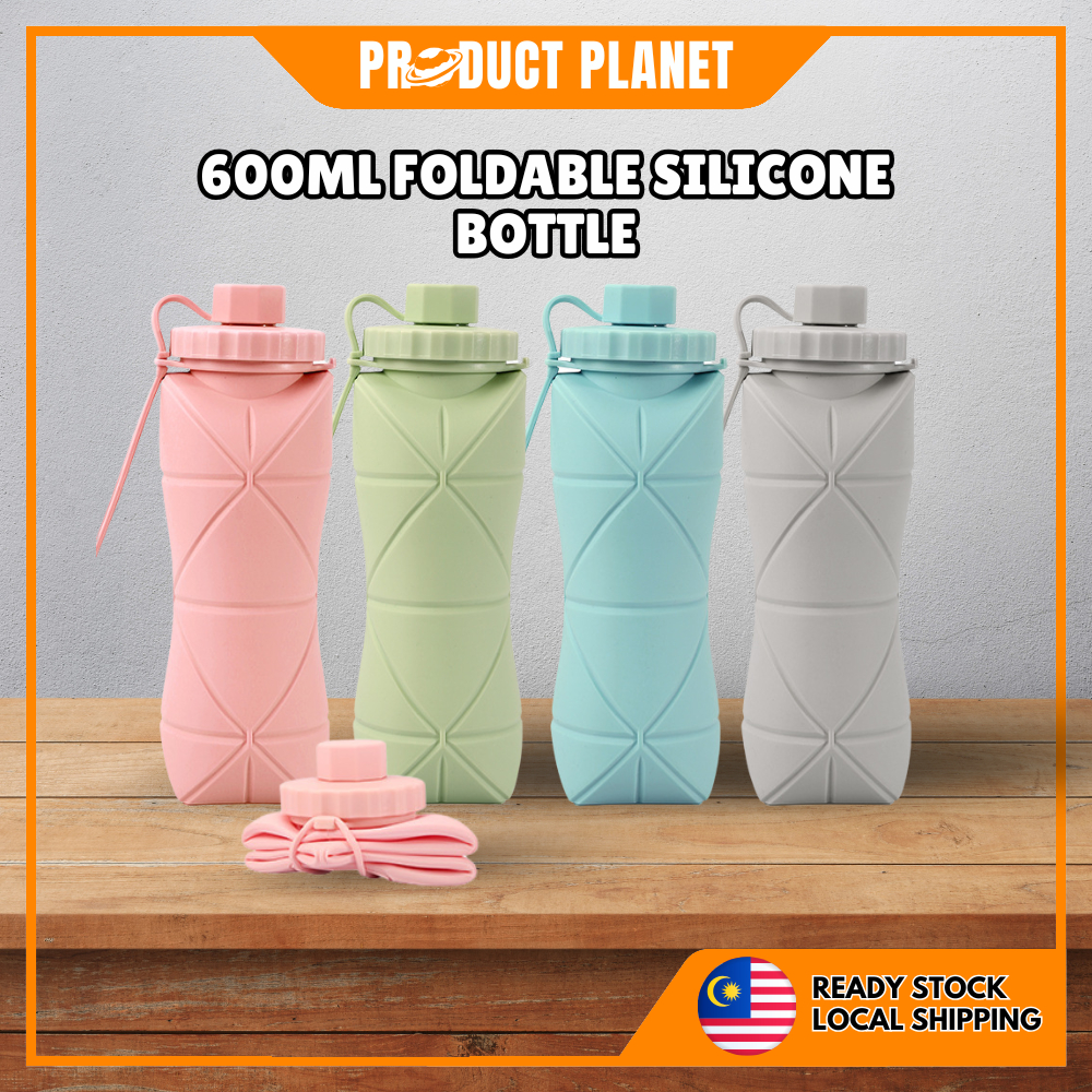 [𝐏𝐏] 600ml Foldable Water Bottle Silicone Outdoor Gym Travel Camping ...