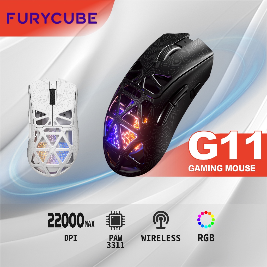 FURYCUBE G11 Mouse Contours Wireless Mice PAW3311 Sensor with Macro For ...