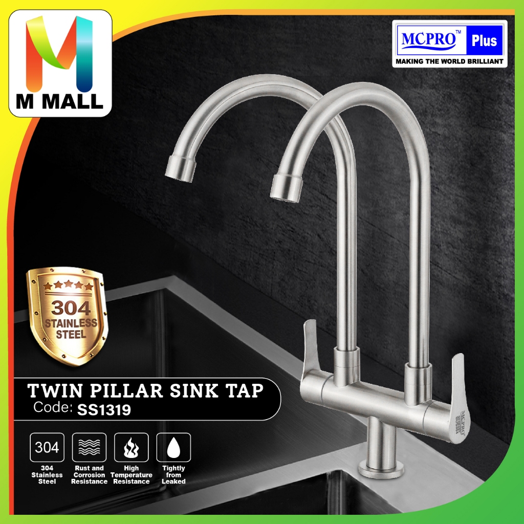 MCPRO Plus Stainless Steel SUS304 Kitchen Faucet TWIN PILLAR SINK WATER ...