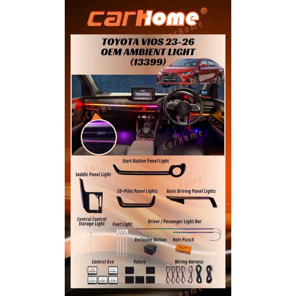 NEW TOYOTA VIOS AC100 2023-2026 CAR TCS SMART RGB AMBIENT LIGHT LED PNP ...