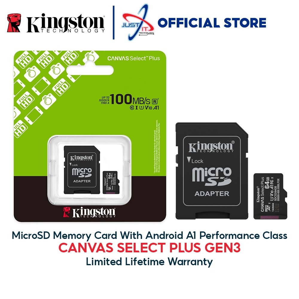 KINGSTON CANVAS SELECT PLUS GEN3 SDCS3 MICRO SDXC U3 V30 MICROSD MEMORY CARD - ( 64GB / 128GB ...