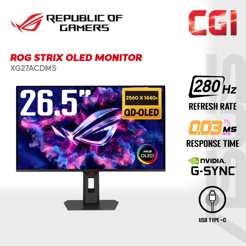 Asus ROG Strix 27" XG27ACDMS QD-OLED 1440P QHD G-Sync Freesync 280Hz 0 ...