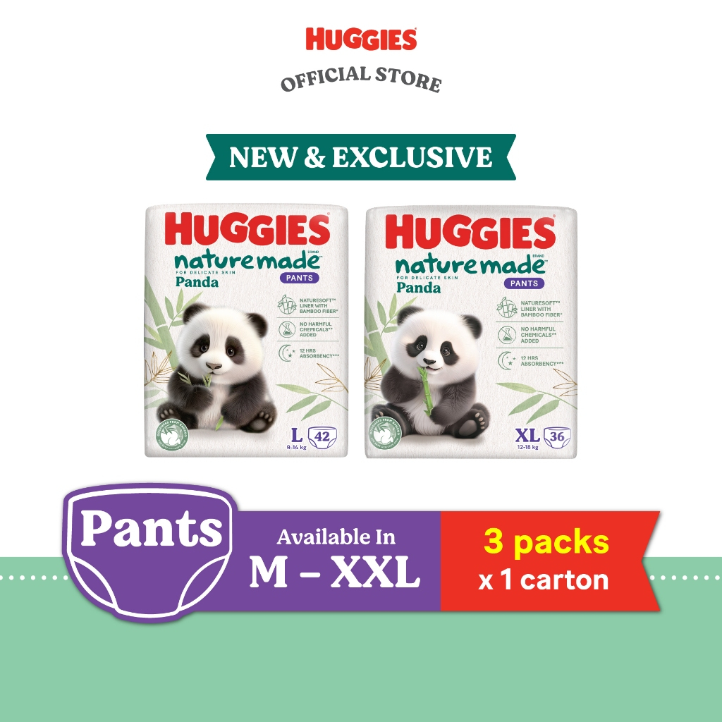 [Bundle of 3] Huggies Naturemade Panda Pants Diapers M56 /L42/ XL36 ...