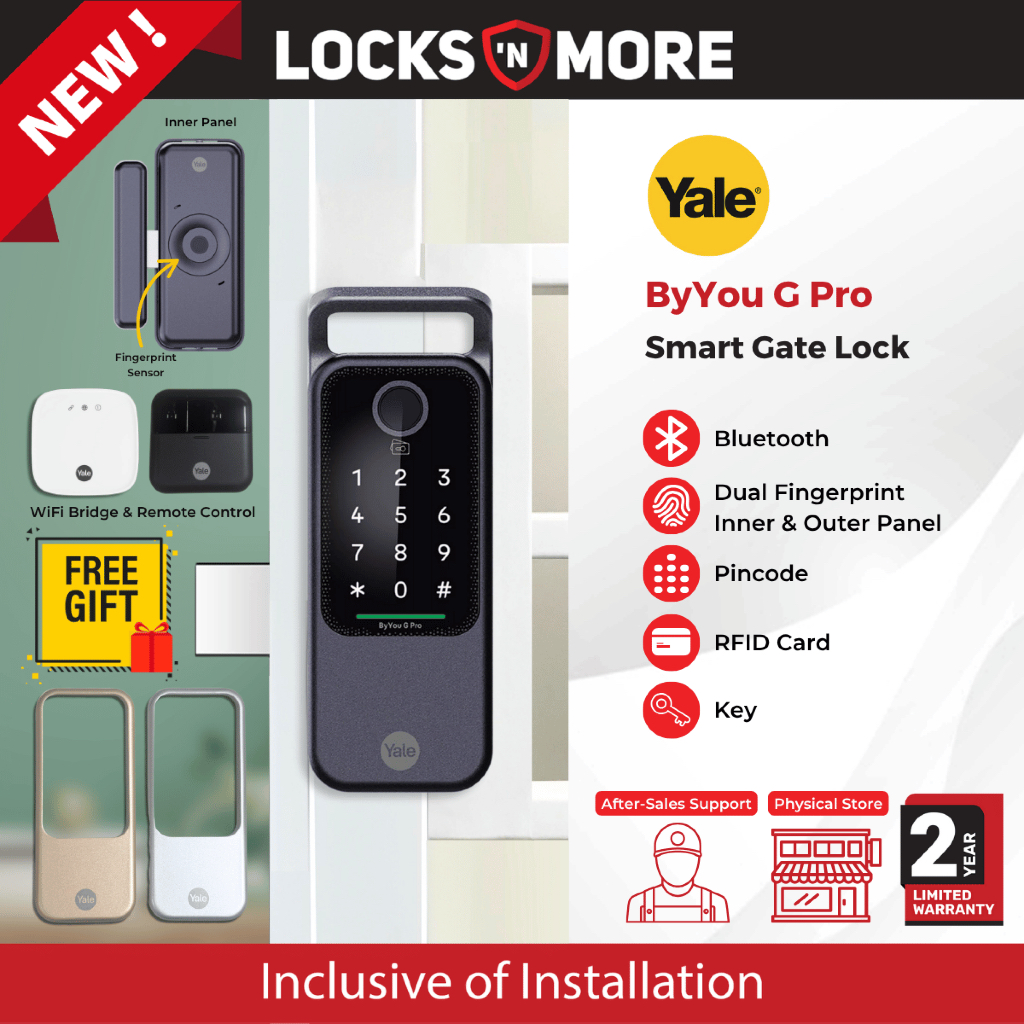2025 Yale ByYou G Pro Dual Fingerprint Gate Lock | Free Bridge | Free ...