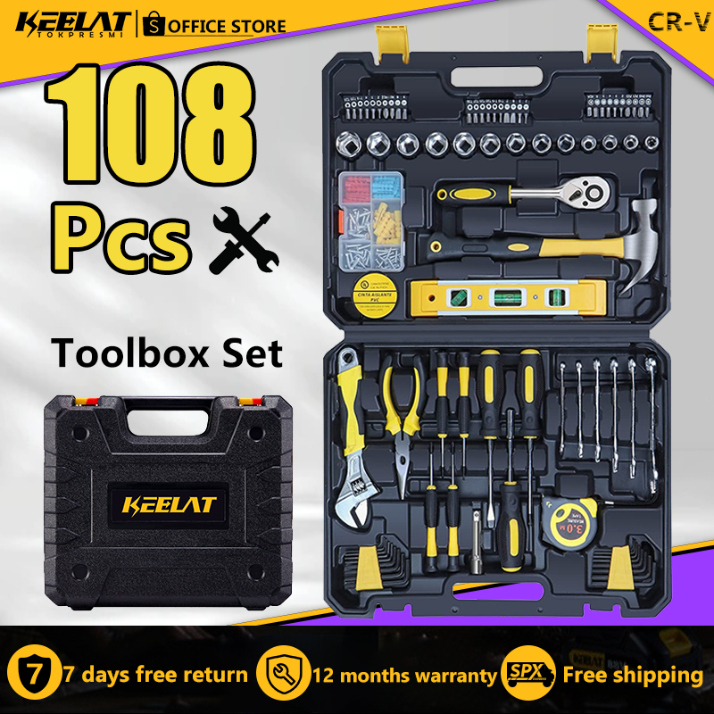KEELAT 108pcs TOOL BOX SET Household Hand Tools Multifunctional tool Box Screwdriver Socket Set ...