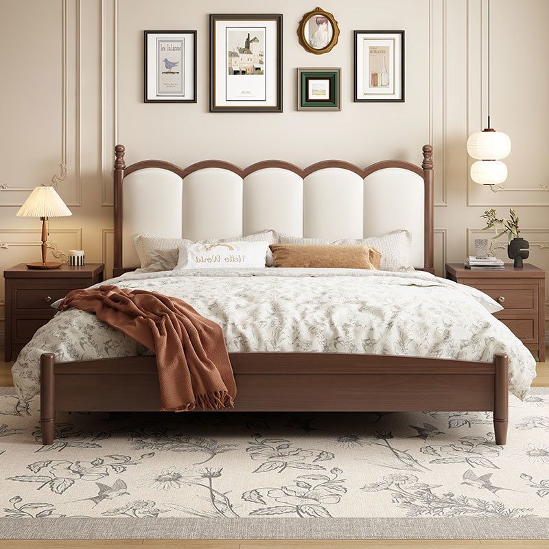 Solid Wood Wave Back Bed Walnut Color Durable Kaitl Queen King Bed ...