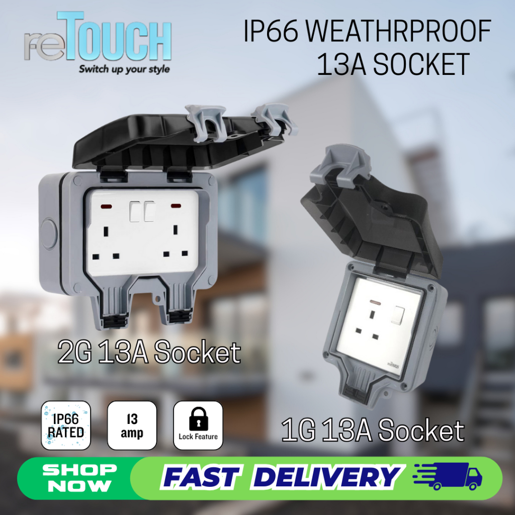 Retouch Outdoor Socket IP66 Waterproof | Switched 13A | Single & Double ...