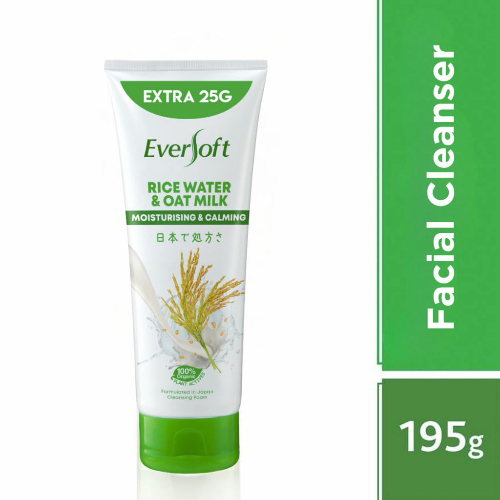 EVERSOFT Rice Water & Oat Milk Facial Cleanser 195g (Extra 25g ...