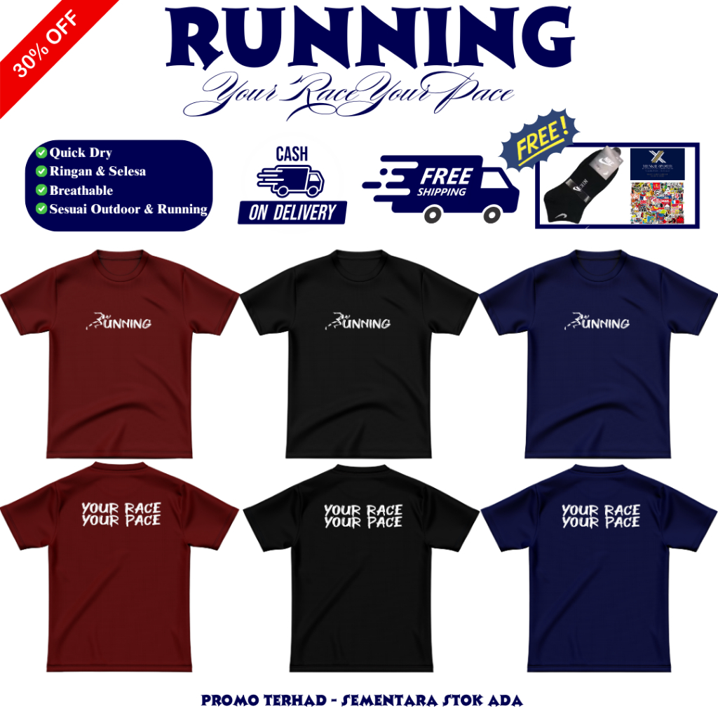 Baju Jersey Running Unisex | Your Race Your Pace | Tshirt Sukan Dryfit ...