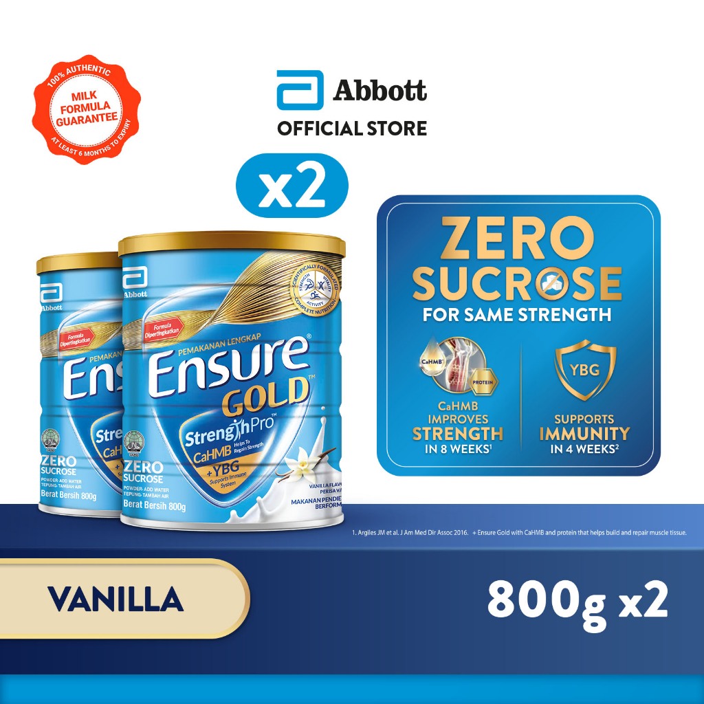 [Bundle of 2] Ensure Vanilla Zero Sucrose 800G [Exp 01 Aug 2027 ...