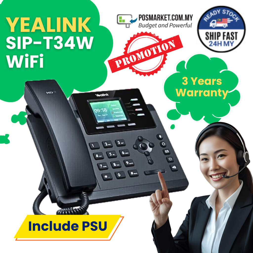 Yealink SIP-T34W WiFi (PSU included) (Yealink SIP‑T34W Wi‑Fi (Termasuk ...