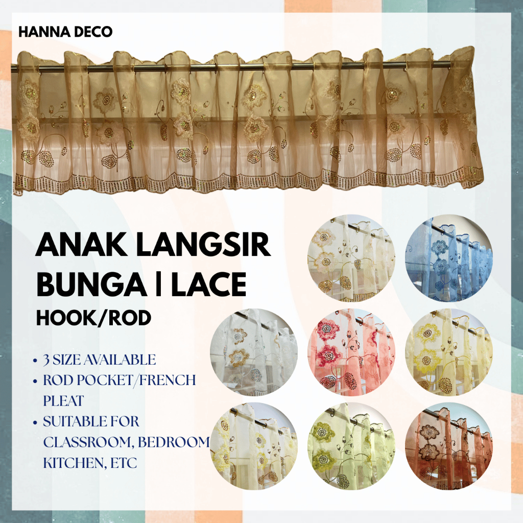 PCDECOR Anak Langsir Dapur Sheer Sulam Pelmet curtain Langsir Dapur ...