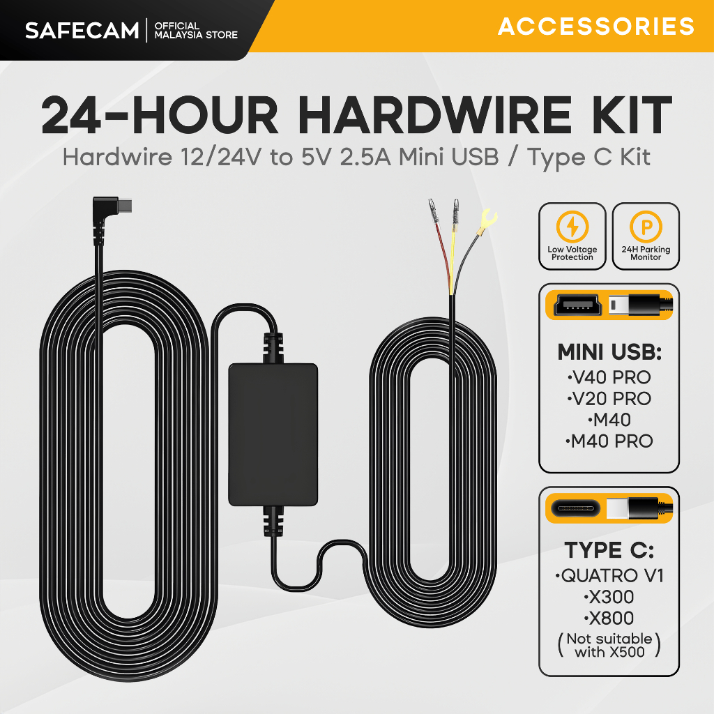 SAFECAM Hardwire 12/24V to 5V 2.5A Mini USB Kit | Shopee Malaysia