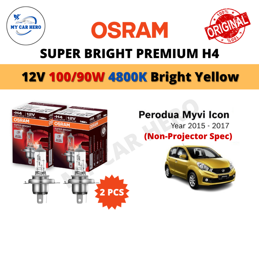 OSRAM Super Bright Premium H4 Halogen Headlamp Bulb (2pcs) 12V 100/90W ...