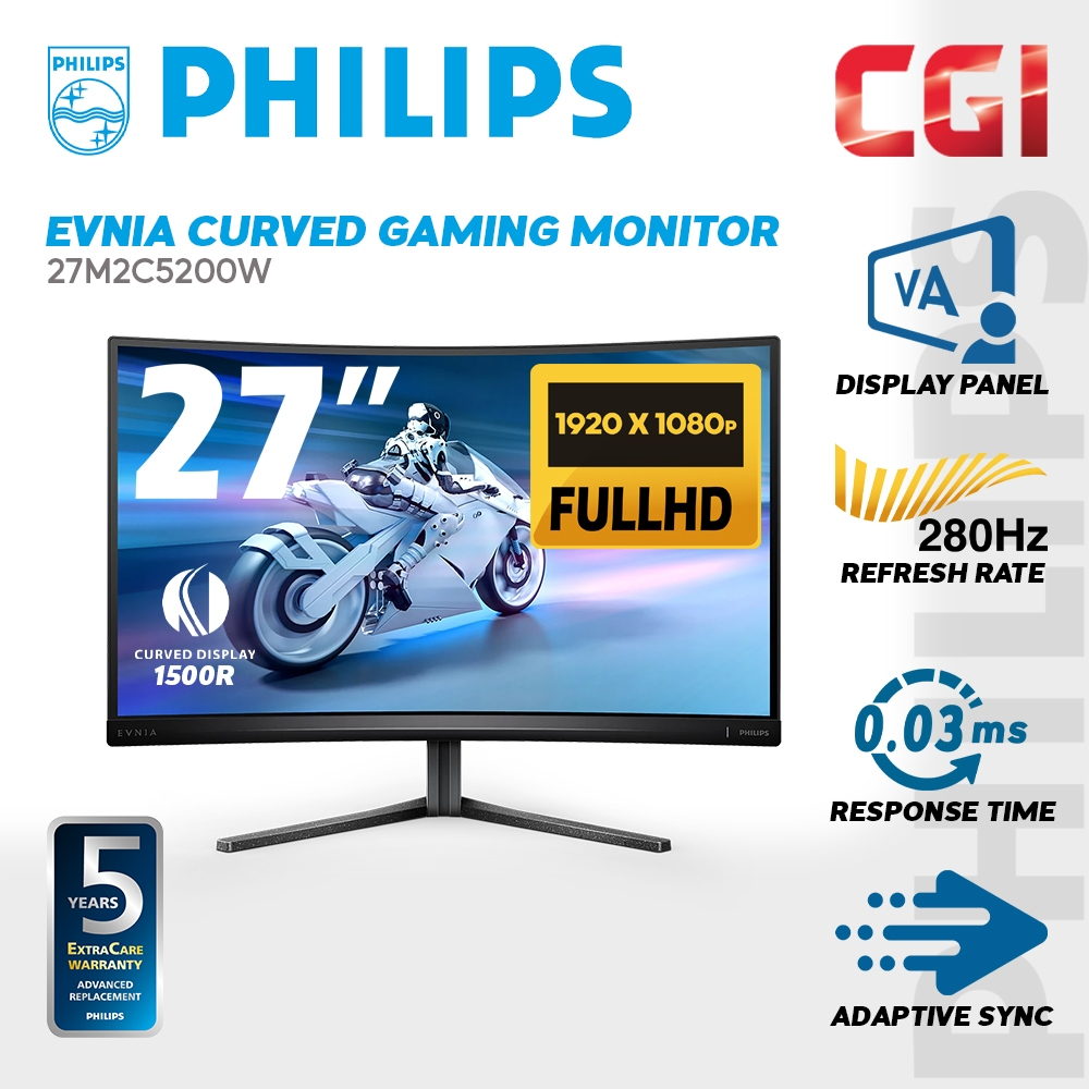 Philips 27" 27M2C5200W Evnia 5000 Fast VA FHD HDR10 Adaptive Sync 280Hz ...