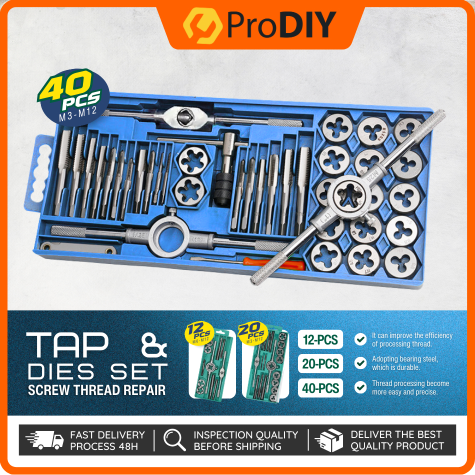 12PCS / 20PCS / 40PCS Screw Extractor Tap And Die Set Tap Wrench Die ...