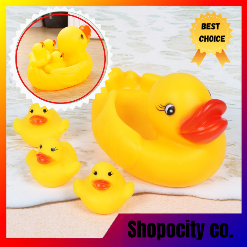 4Pcs Mother Duck with Duckling Bath Tub Water Floating Rubber Squeaky ...