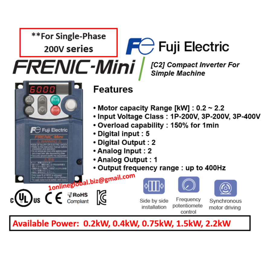 [FUJI ELECTRIC] INVERTER DRIVE (VFD/VSD) FRENIC-MINI C2S (SINGLE PHASE 200V) 0.2kW/ 0.4kW / 0 ...