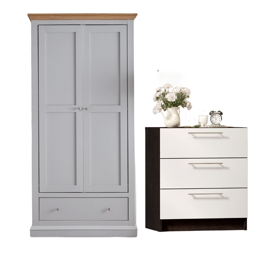 déTrend 2 Pieces Large Wardrobe 2 Doors+Nightstand/Side Table for Home ...