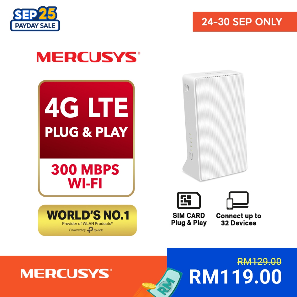 Mercusys 300Mbps Wireless N 4G LTE Plug and Play Router MB110-4G / MB112-4G (Powered by TP-Link ...