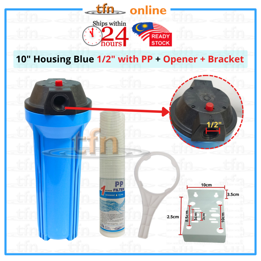 10" 1/2" HOUSING BLUE WATER FILTER HOUSING WITH PP FILTER OPENER ...