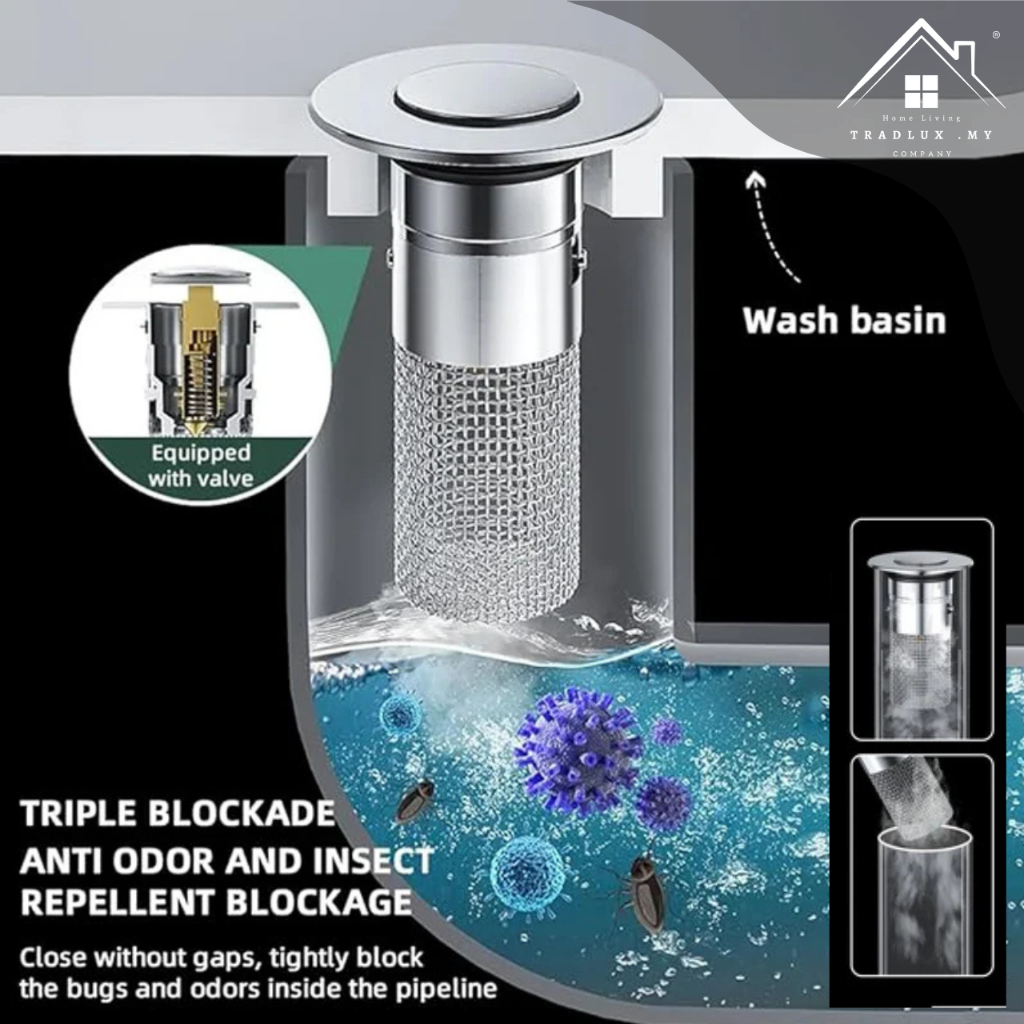 Bathroom Drain AZLEN Bathroom Sink Pop-Up Drain With Removable Strainer ...