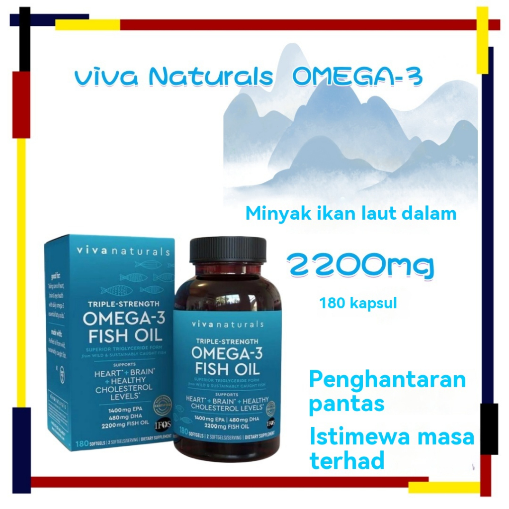 VIVA Naturals OMEGA-3 Fish Oil by Viva Naturals 2200mg180 kapsul1400mgEPA 480mgDHA USA | Shopee ...