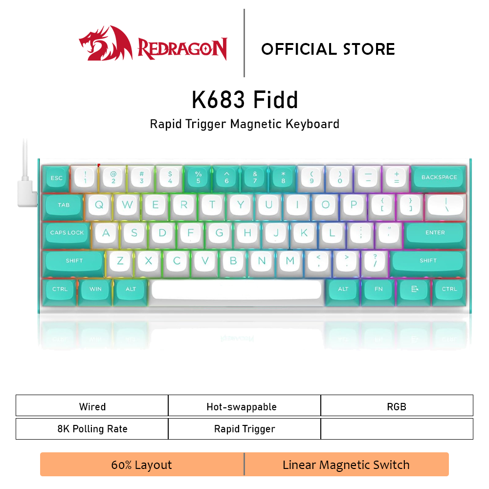 Redragon K683 Rapid Trigger Magnetic Switch Hall Effect RGB 60% Wooting 60he M61 Fidd | Shopee ...